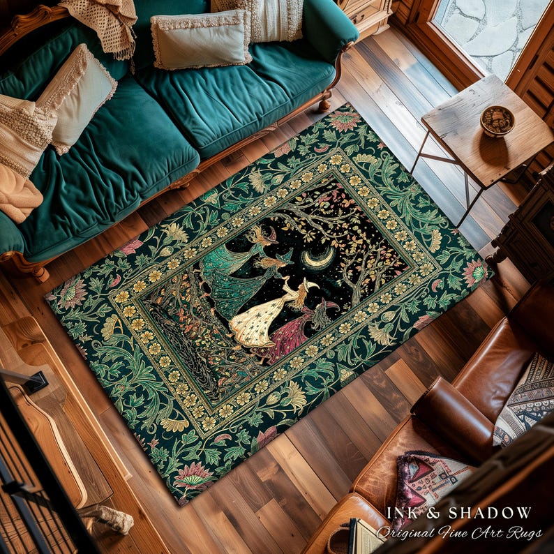 Whimsical Witch Sisterhood Accent Rug | Dreamy Dark Witchy Coven Forest ...