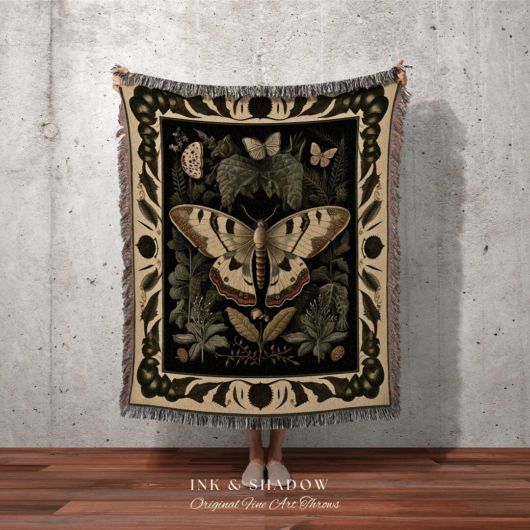 Vintage Cottagecore Moth Blanket | Witchy Aesthetic Room Decor Gothic ...
