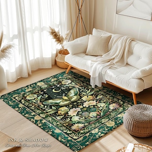 Dark Green Cottagecore Moth Rug Ethereal Botanical Fairycore Decor ...