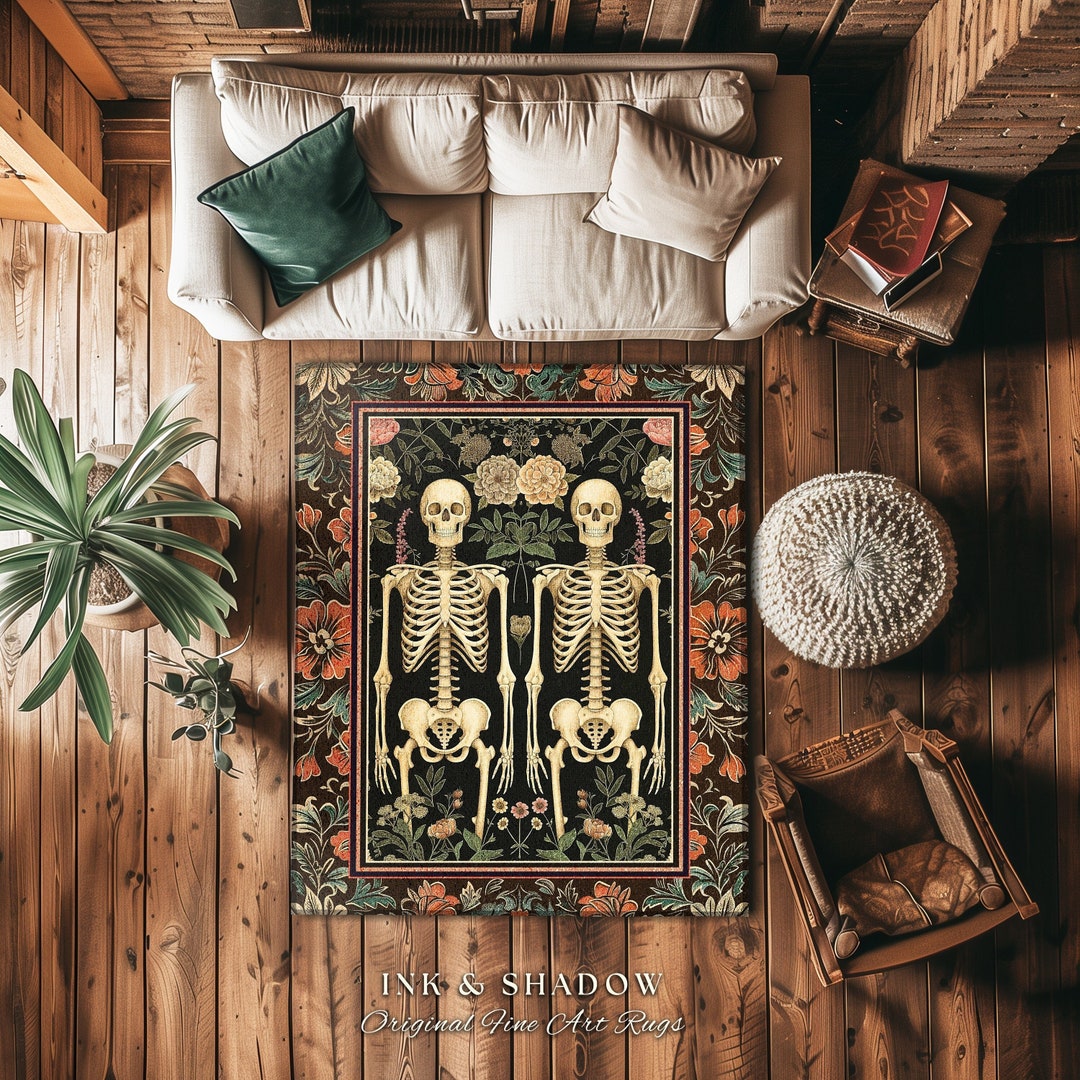 Floral Whimsigoth Skeleton Rug Dark Academia Decor | Dark Moody ...