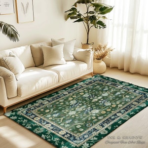 Muted Green Boho Area Rug Rustic Aesthetic Living Room Pastel Green ...