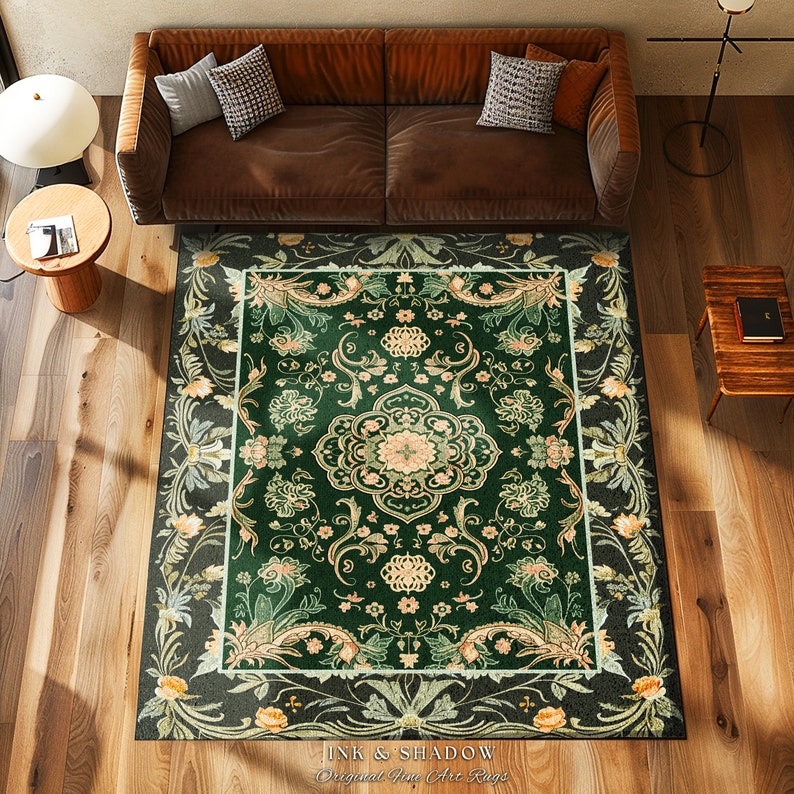 Emerald Accent Rug for Living Room | Classic Ornate Statement Rug With ...