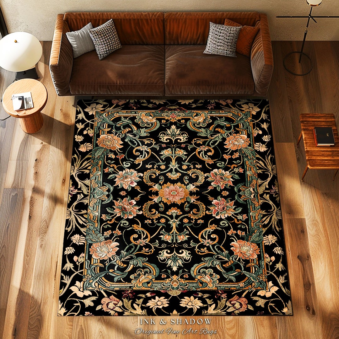 Dark Floral Victorian Rug Wildflower Aesthetic Living Room Gothic Home ...