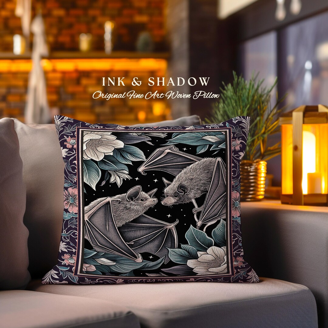 Gothic Woodland Dark Floral Bat Pillow Whimsigothic Celestial Decor ...