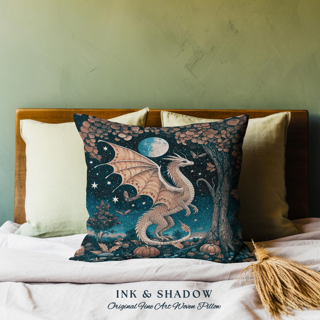 Whimsigothic Harvest Moon Magical Dragon Pillow Fairytale Nocturnal ...