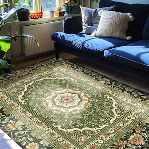 Boho Olive Green Floor Rug Classic Ornate Victorian Rug With Sage Green ...