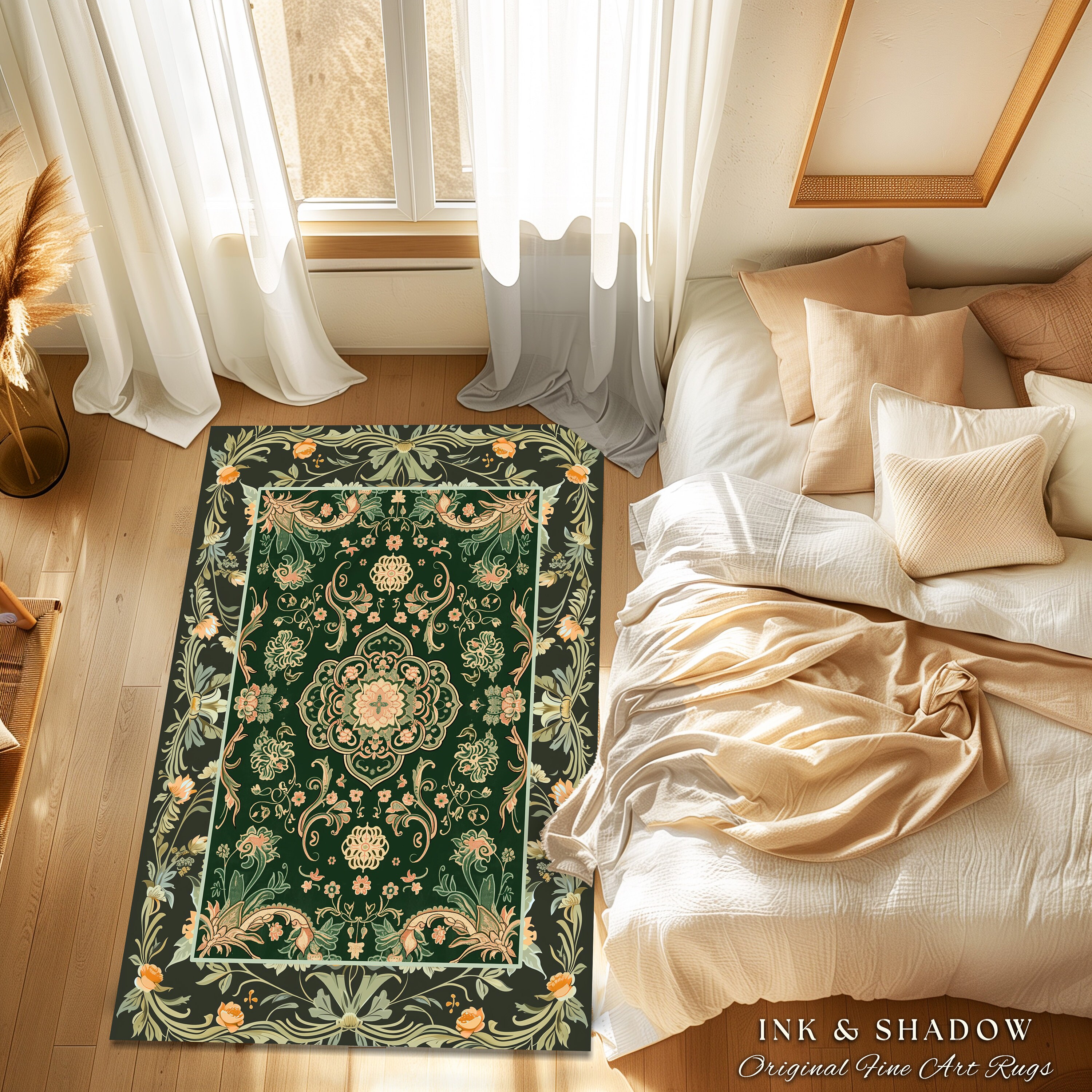 Emerald Accent Rug for Living Room | Classic Ornate Statement Rug With ...
