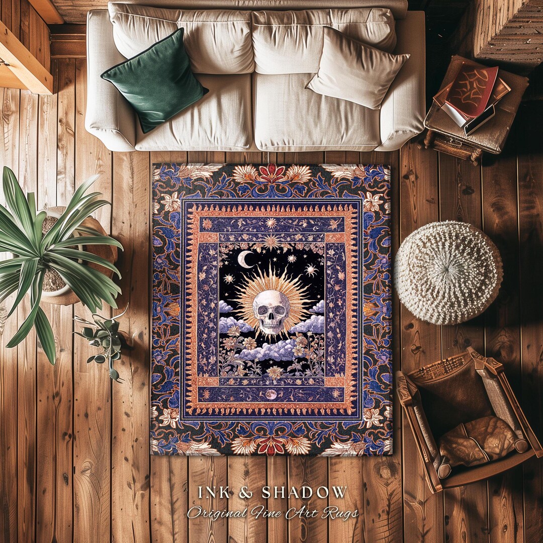 Macabre Witchy Pastel Skull Rug | Gothic Bedroom Skeleton Accent Spooky ...