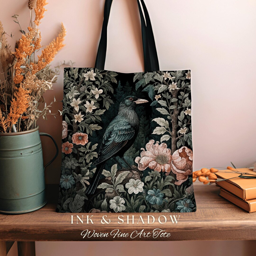 Jungle Crow Woven Tapestry Tote | Goth Tote William Morris Inspired ...