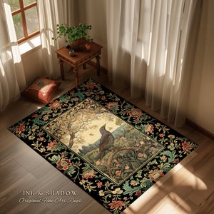 Dark Floral Raven Rug | Victorian Gothic Room Decor William Morris ...
