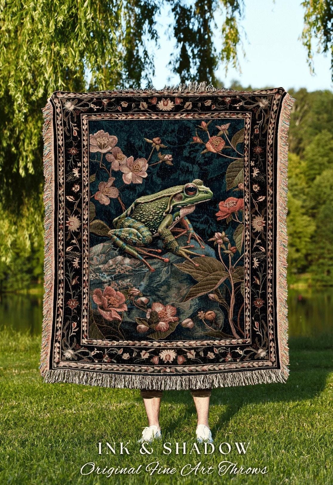 Cozy Frog Blanket Woodland Gothic | Dark Botanical Ethereal Room Decor ...