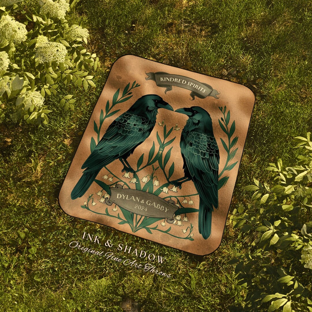 Witchy Raven Couple Custom Picnic Blanket Crowcore Couple Dark Academia ...