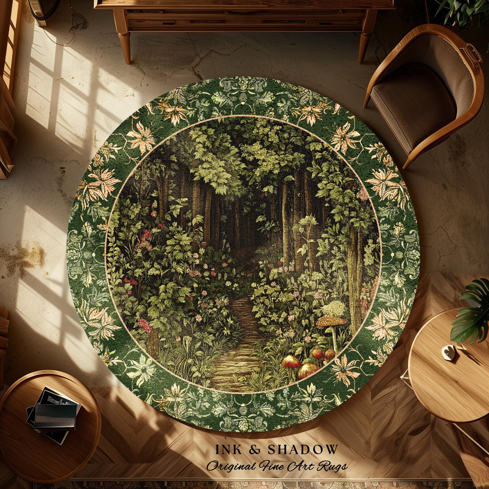 Fairytale Forest Botanical Round Rug | Mystic Aesthetic Woodland Home ...