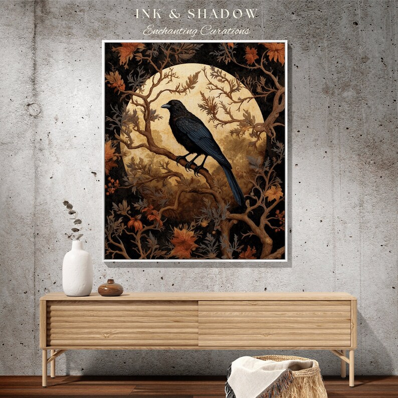 Black Crow Raven Moon Tapestry Throw Spooky Witchy Decor - Etsy