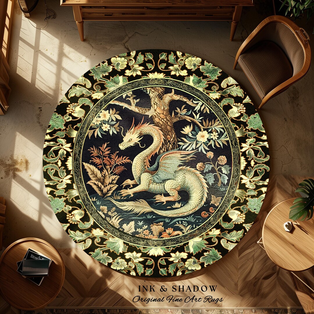 Mystical Fantasy Dragon Round Area Rug Enchanting Dark Nature | Ancient ...