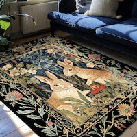 Nature Inspired Rabbit Rug, Patterned Rug, Bunny and Bloom Rug, Non ...