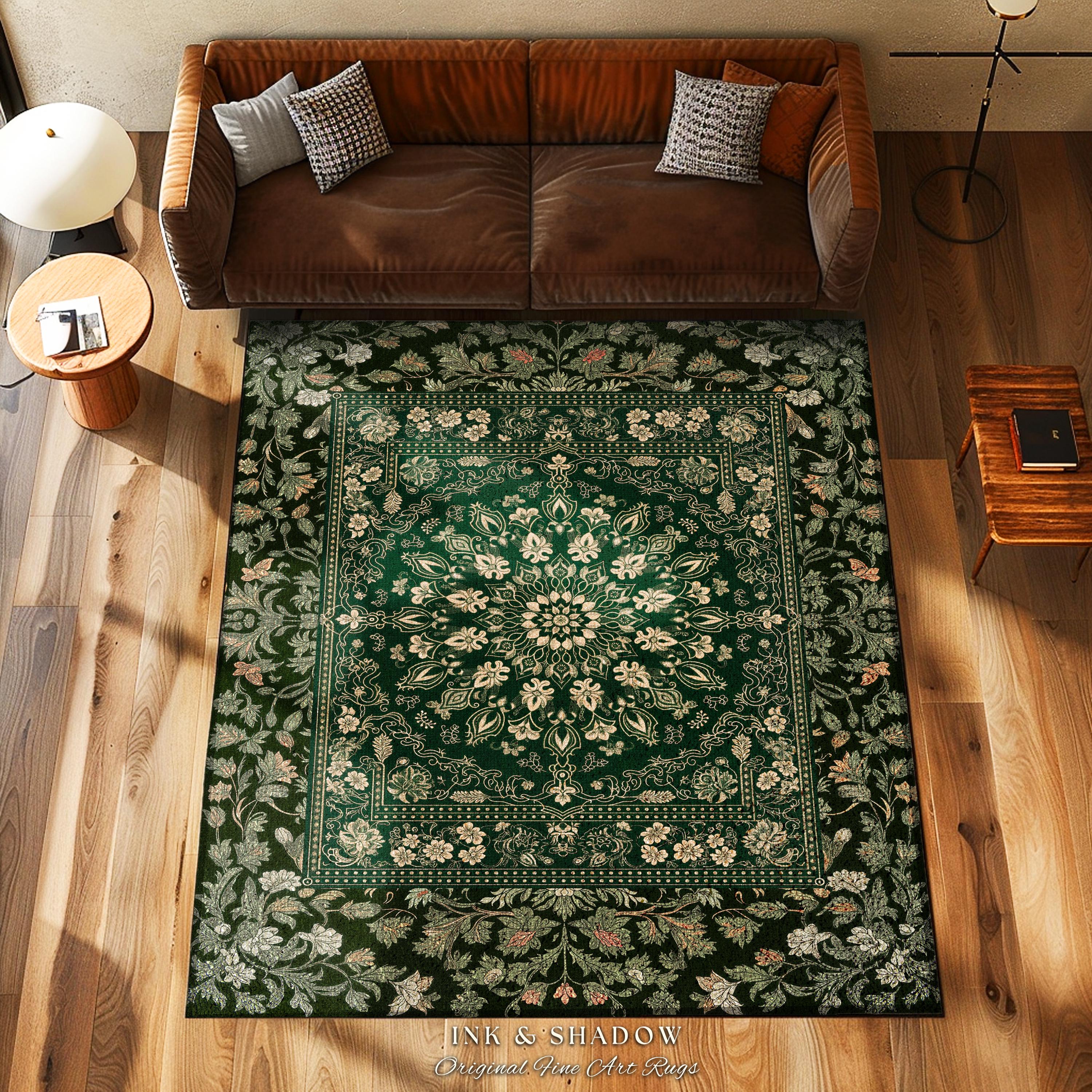 Mystic Dark Green Ornate Area Rug | Traditional Design Accent Rug Deep ...