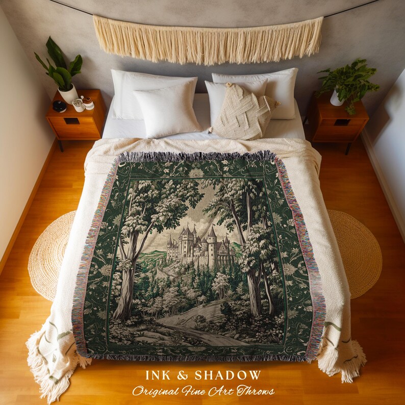 Medieval Castle Woodland Forest Tapestry Blanket Forestcore Dark ...