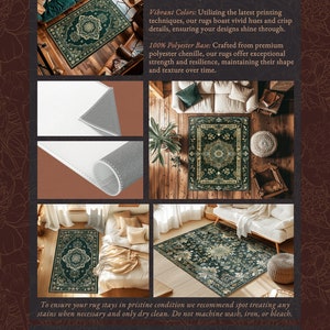 Deep Sea Green Room Accent Rug Classic Ornate Statement Rug With Blue ...