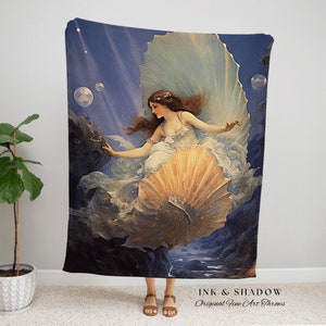 Venus Mermaid Renaissance Blanket | Celestial Mermaid Cottagecore Decor ...