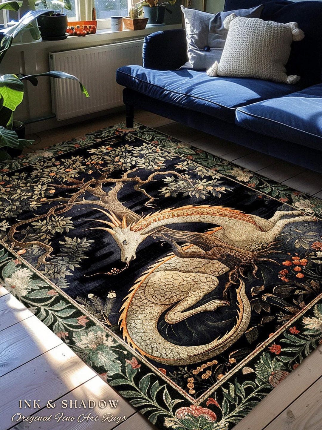 Dark Academia Dragon Area Rug | Medieval Folklore Room Decor Fairytale ...