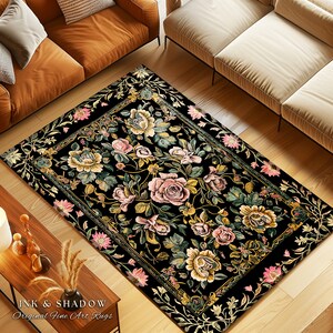 Antique Rose Aesthetic Rug Victorian Floral Dark Academia Decorative ...