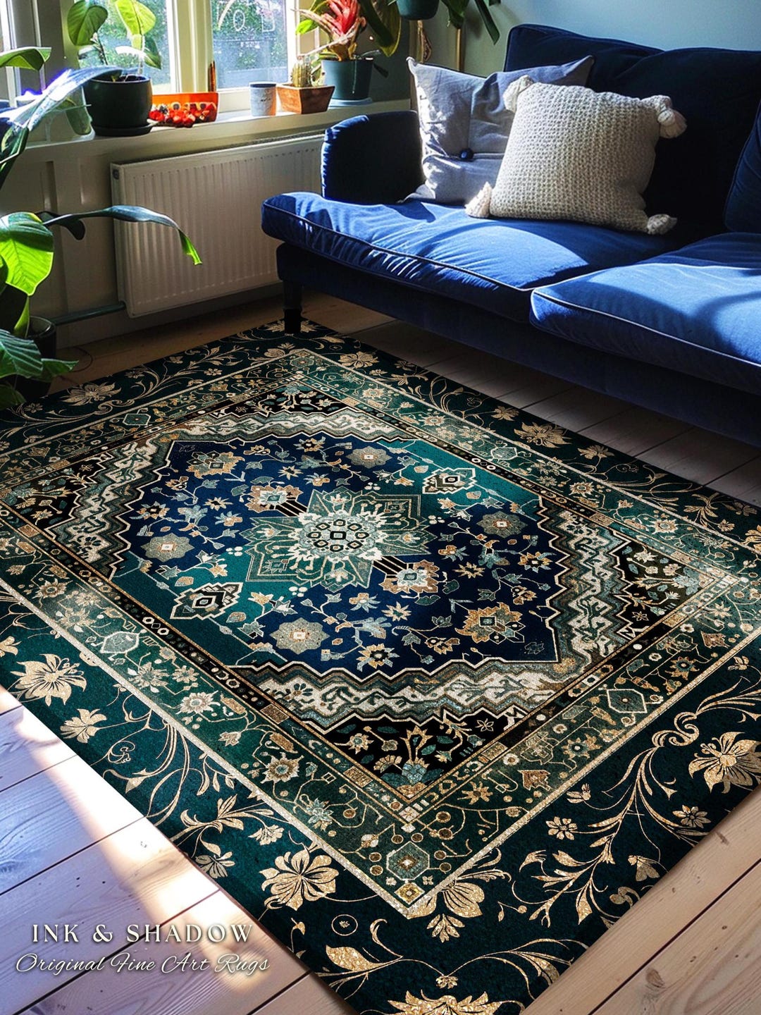 Victorian Baroque Area Rug | Midnight Emerald Ornate Design Gothic Art ...