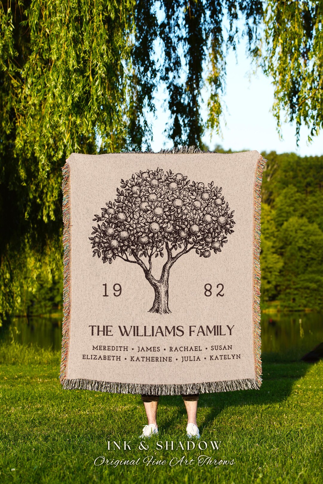 Personalized Family Tree Blanket Woven Tapestry | Family Tree Wall Art ...