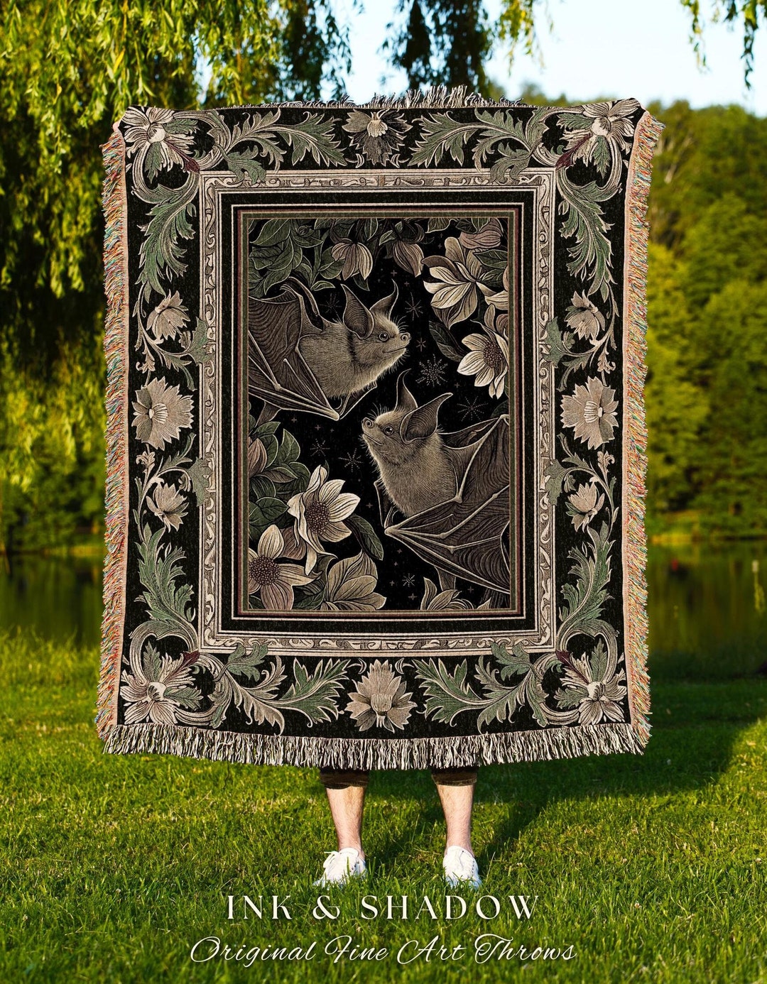 Victorian Gothic Soft Cottagecore Sage Green Bat Blanket Witchy ...