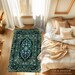 Deep Sea Green Room Accent Rug Classic Ornate Statement Rug With Blue ...