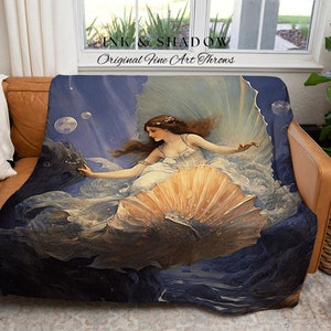 Venus Mermaid Renaissance Blanket | Celestial Mermaid Cottagecore Decor ...