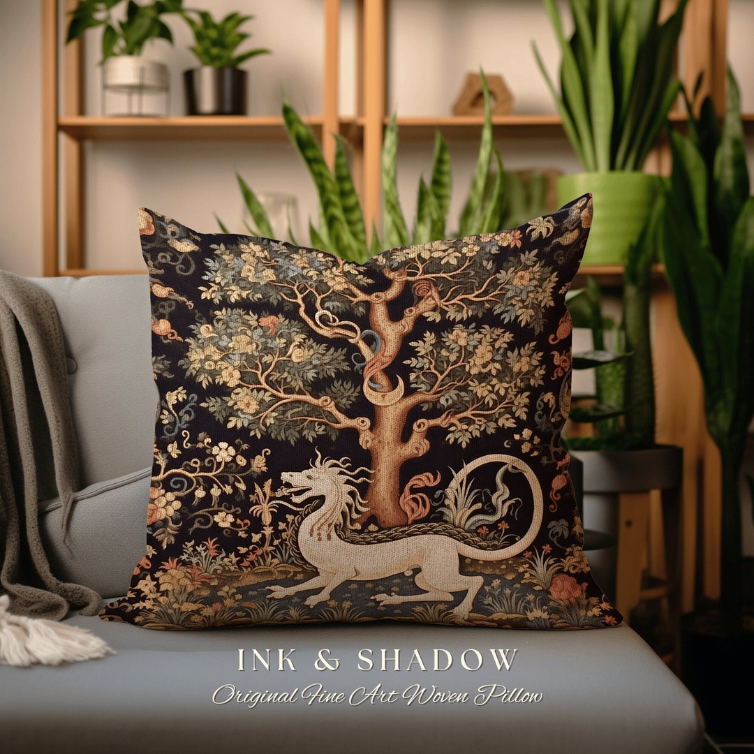 Dark Medieval Dragon Pillow | Crowcore Tapestry Pillow Cottagecore Room ...