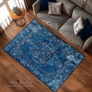 Navy Blue Elegant Aesthetic Rug | Modern Living Room Indigo Home Decor ...