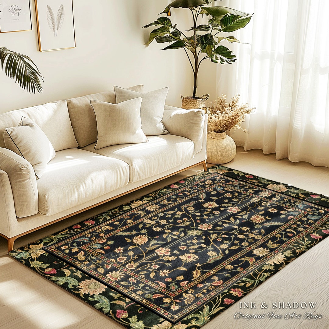 Dark Academia Living Room Rug Dark Floral Aesthetic Common Room Home ...