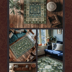 Muted Green Boho Area Rug Rustic Aesthetic Living Room Pastel Green ...