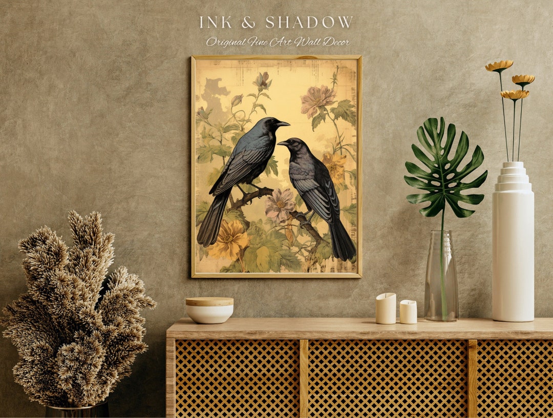 Raven Wall Art Gothic Bedroom Decor Black Crow Raven Decor Dark ...