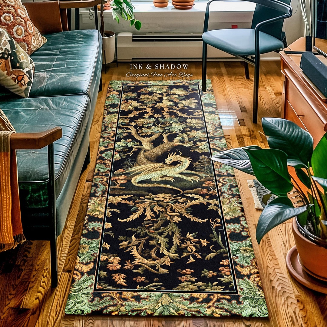 Ethereal Dragon Art Runner Rug Enchanted Aesthetic Fantasy Forest ...