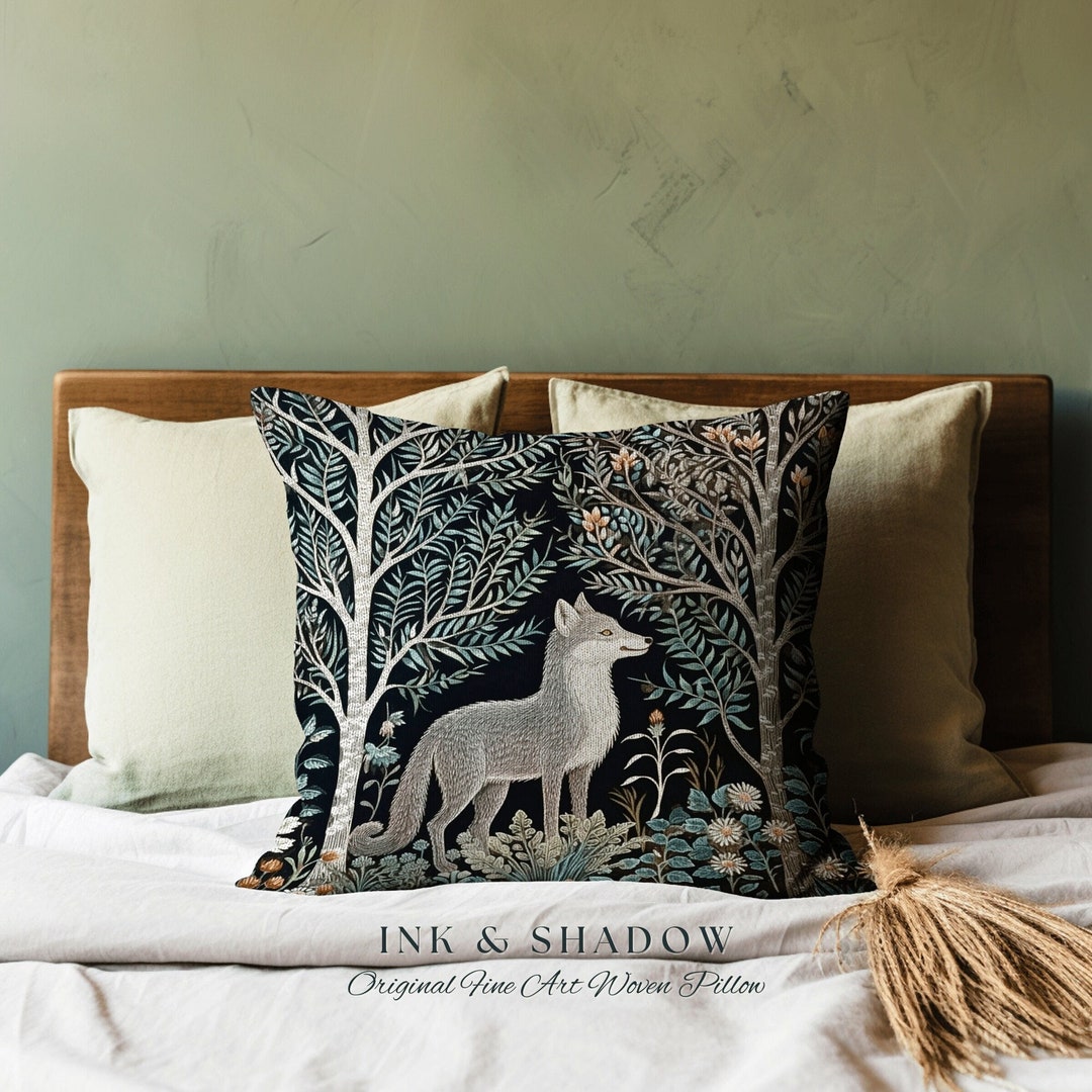 Scandinavian Woods Fox Pillow | Dark Academia William Morris Inspired ...