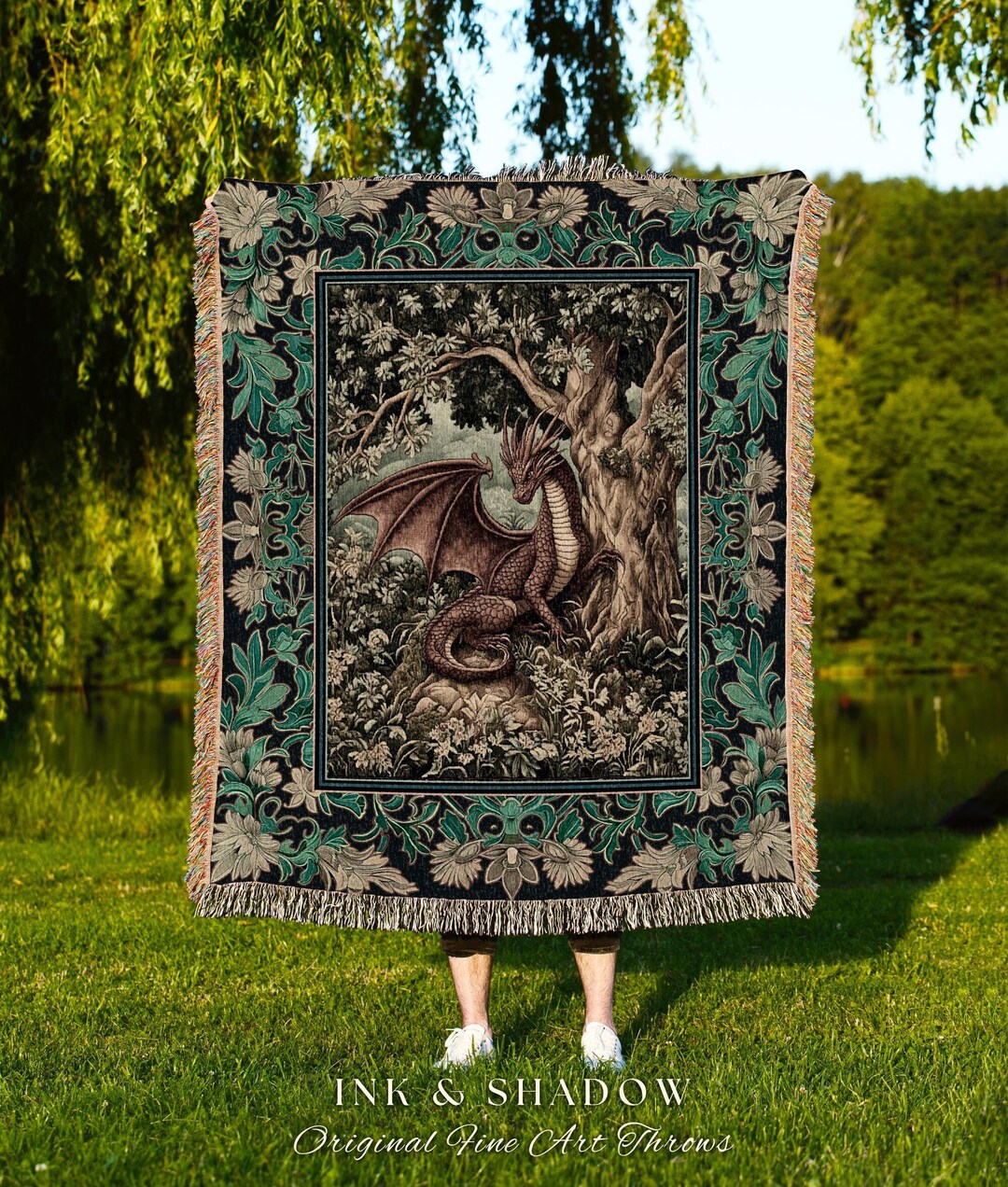 Whimsigothic Ornate Dragon Blanket | Dark Cottagecore Mystic Aesthetic ...