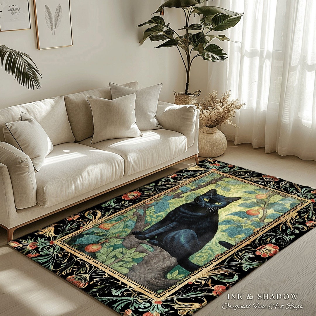 Dark Academia Black Cat Rug Floral Bedroom Decor William Morris ...