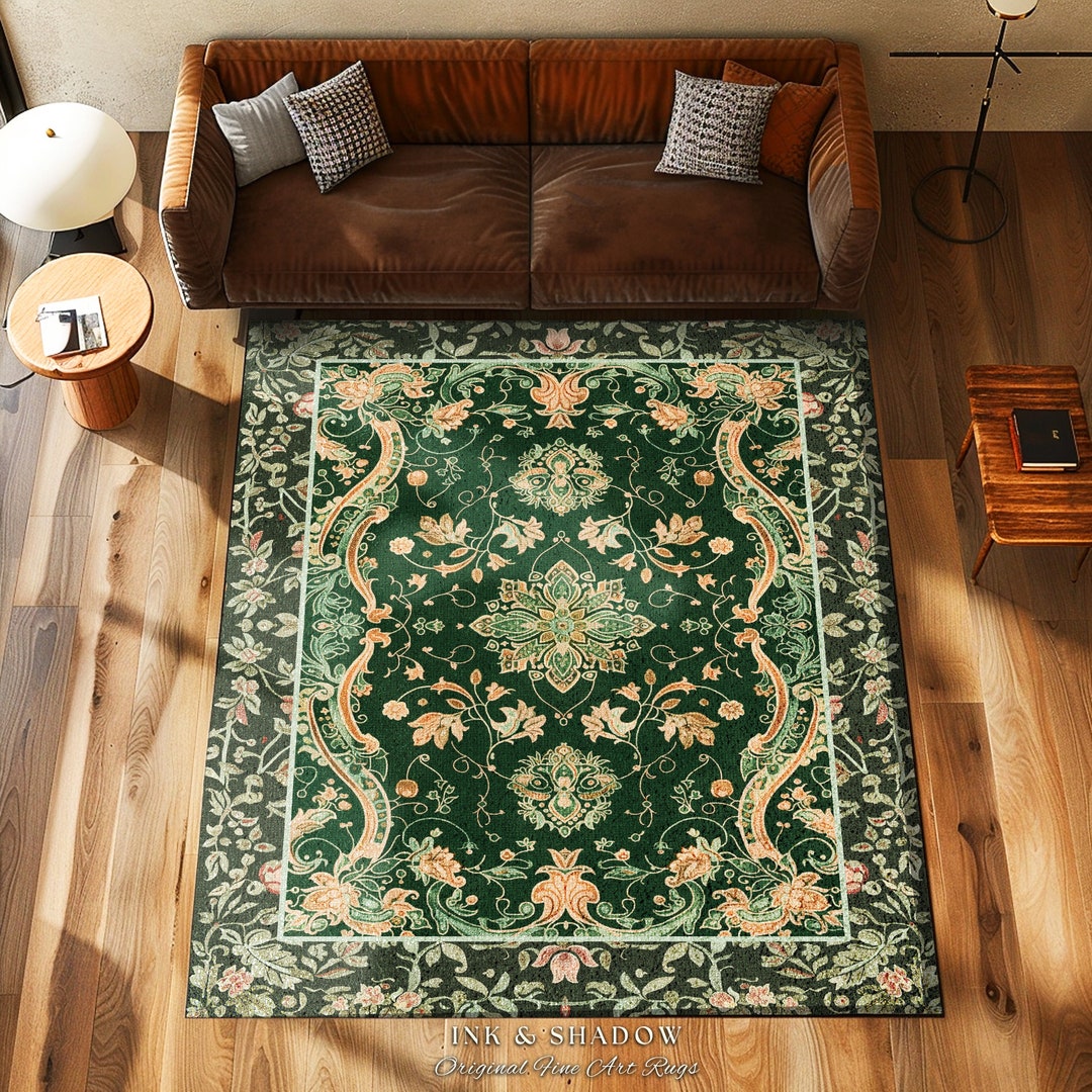 Mystic Cottagecore Accent Rug Hippie Rug With Emerald Green Detail ...