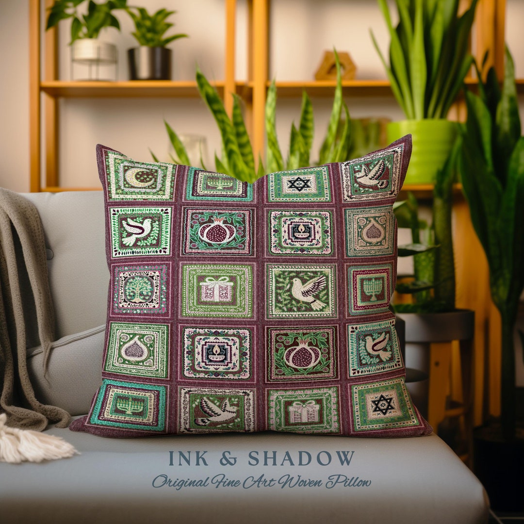 Whimsical Jewish Heritage Tapestry Cushion Bohemian Judaica Decor ...