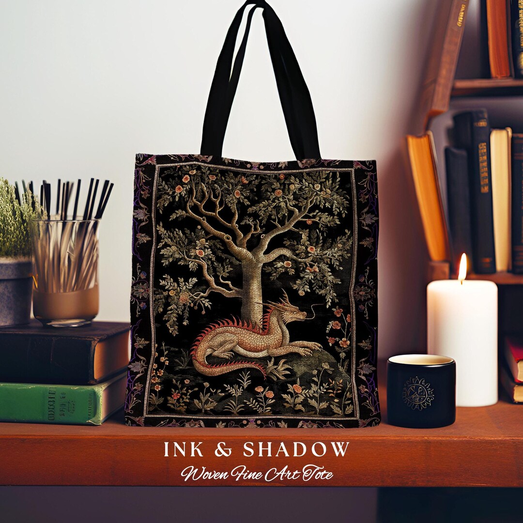 Antique Mystic Red Dragon Forestcore Medieval Fairytale Inspired Tote ...