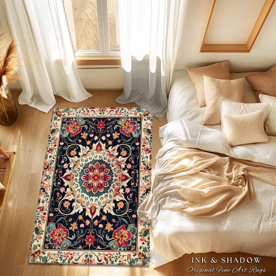 Bohemian Inspired Area Rug Cottagecore Ornate Boho Bedroom Rug Pink ...