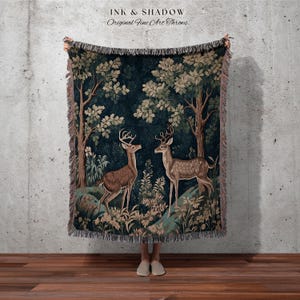 Woven Deer Folk Art Tapestry Blanket Woodland Cottagecore Throw William ...
