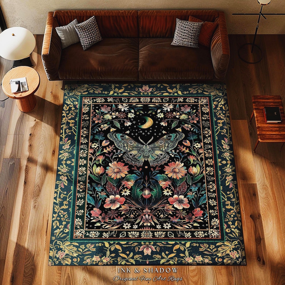 Mystic Moonlit Garden Moth Rug Whimigothic Fairycore Decor | Dark ...