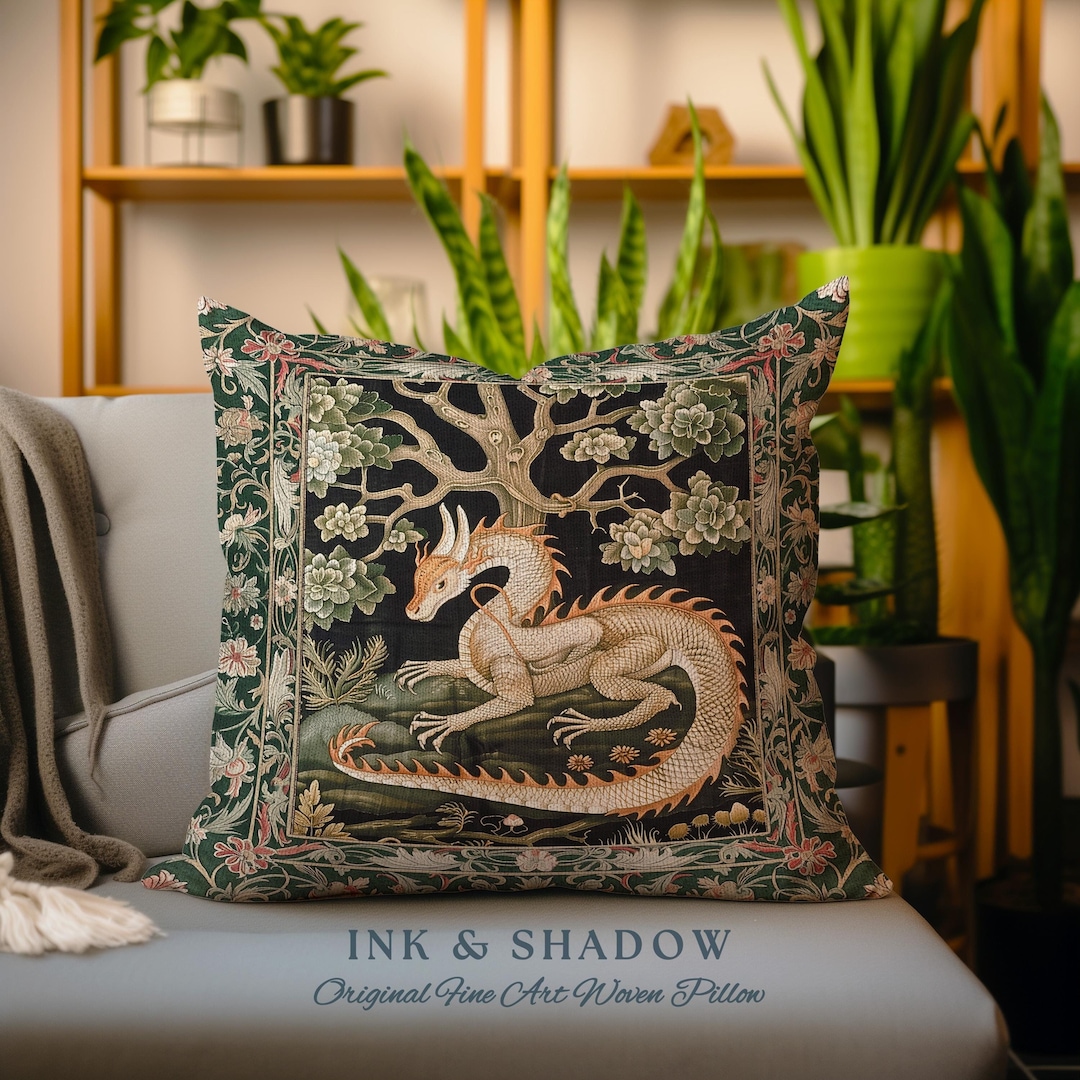 Medieval Dragon Pillow Enchanted Forest Fantasy Art Decor | Victorian ...