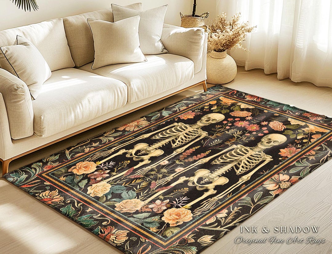 Boho Fairycore Floral Gothic Skeleton Rug | Soft Cottagecore Skeleton ...
