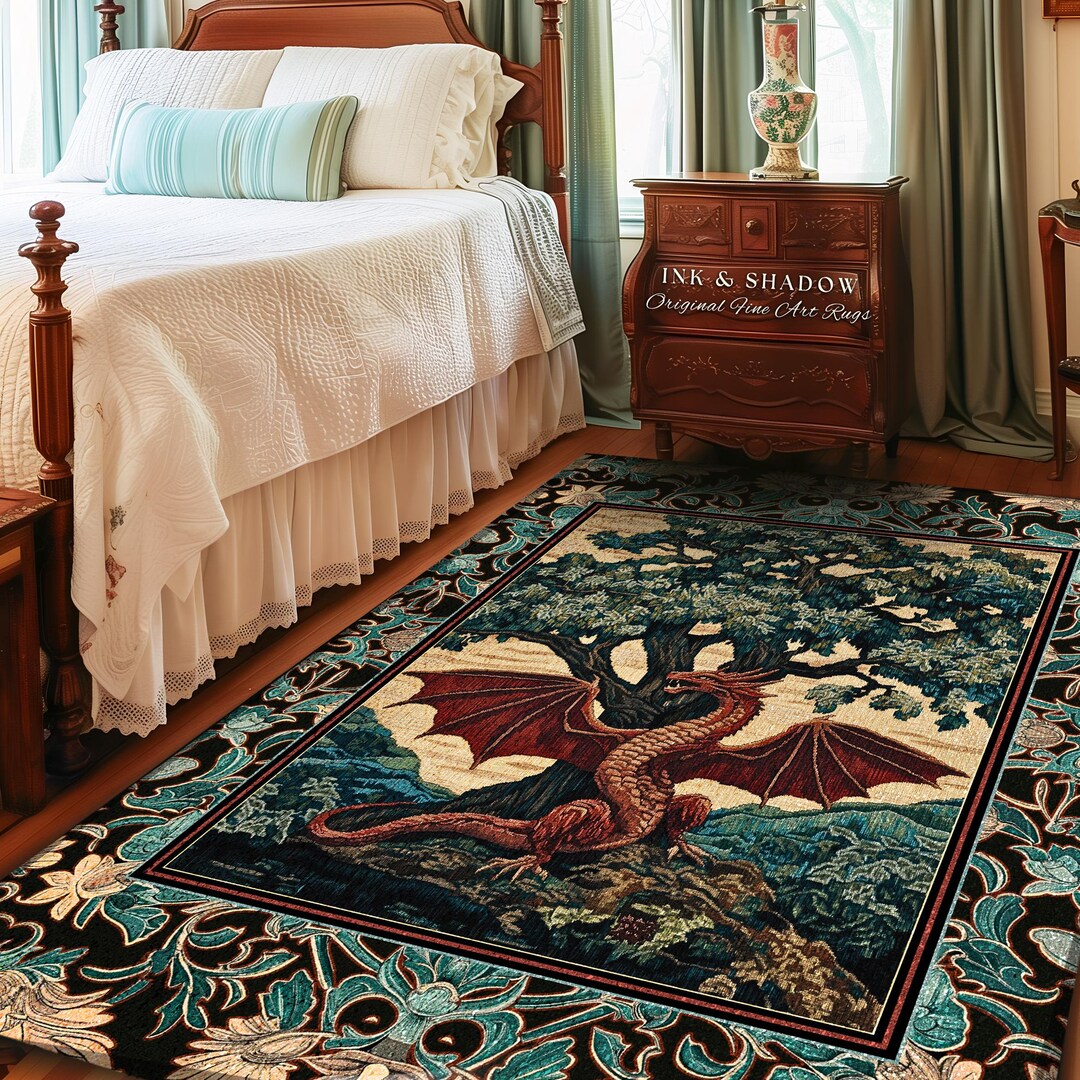 Dark Magic Medieval Dragon Area Rug | Fantasy Aesthetic Gothic Baroque ...