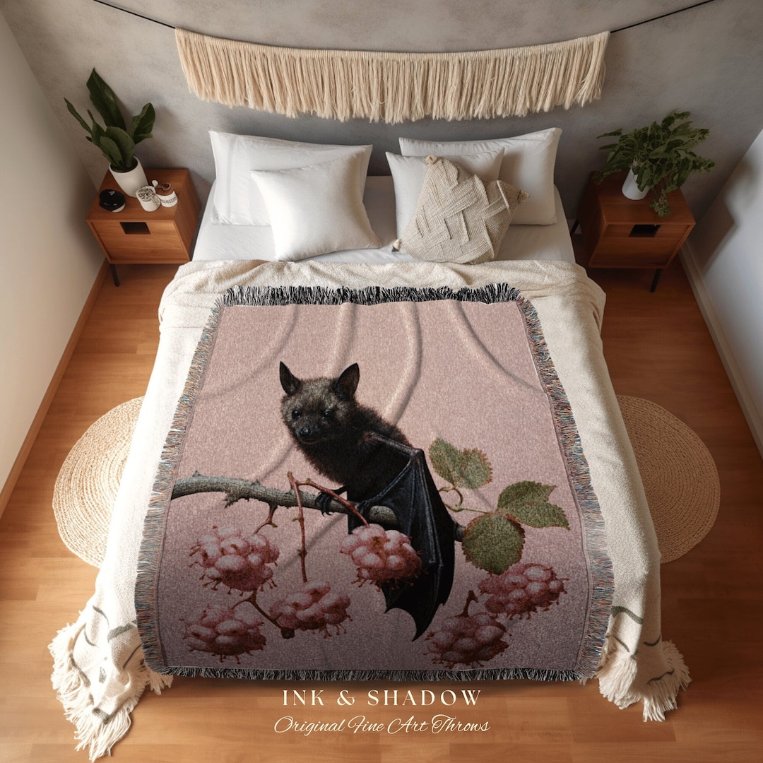 Baby Pink Pastel Goth Bat Tapestry Woven Throw Blanket Bat Decor ...